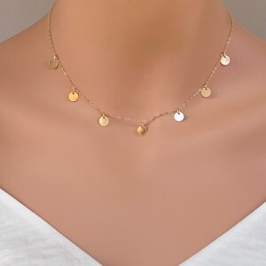 Coin Drop Gold Choker, Coin Drop Necklace, Disc Dangle Necklace, 14k ...