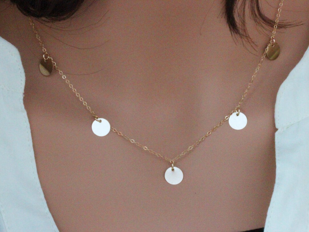 Sterling Silver Disc Necklace: Layering Coin Pendant, Delicate Cable ...