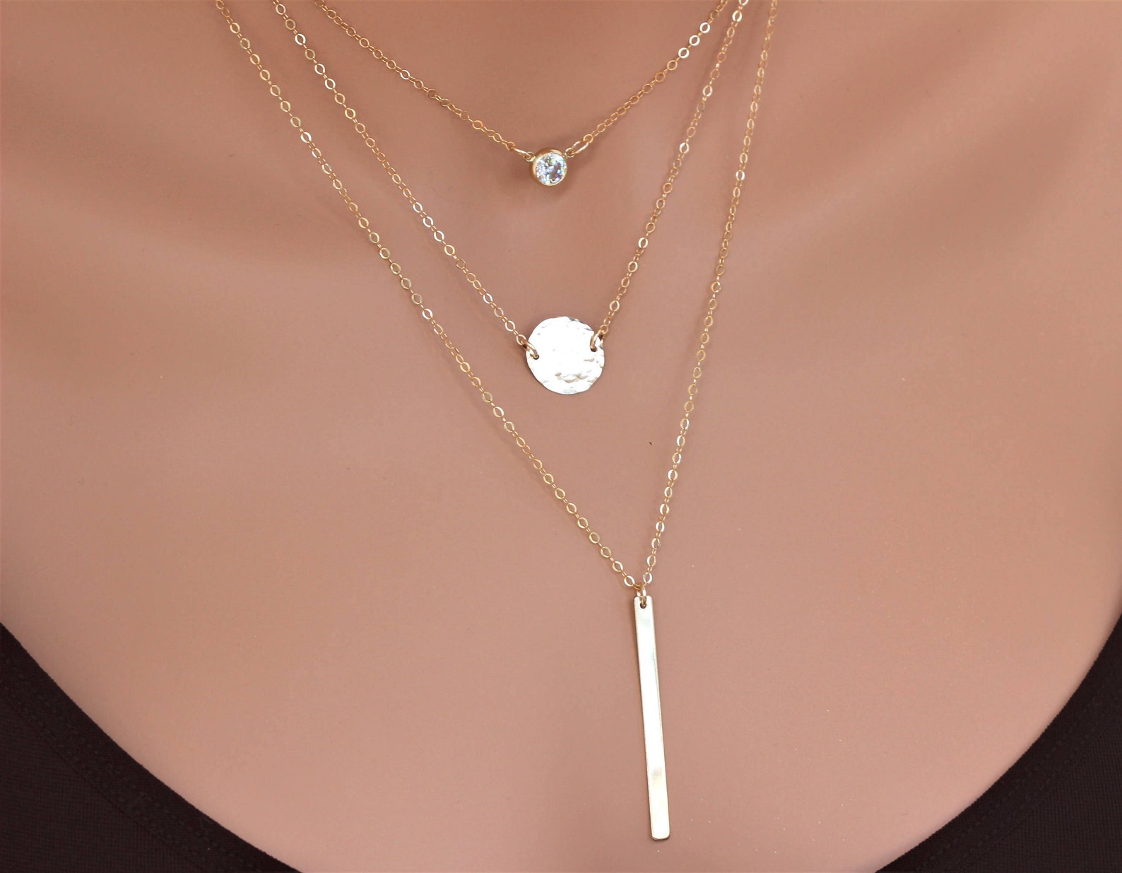 Gold Layered Necklace Layered Necklace Set Three Layered | Etsy