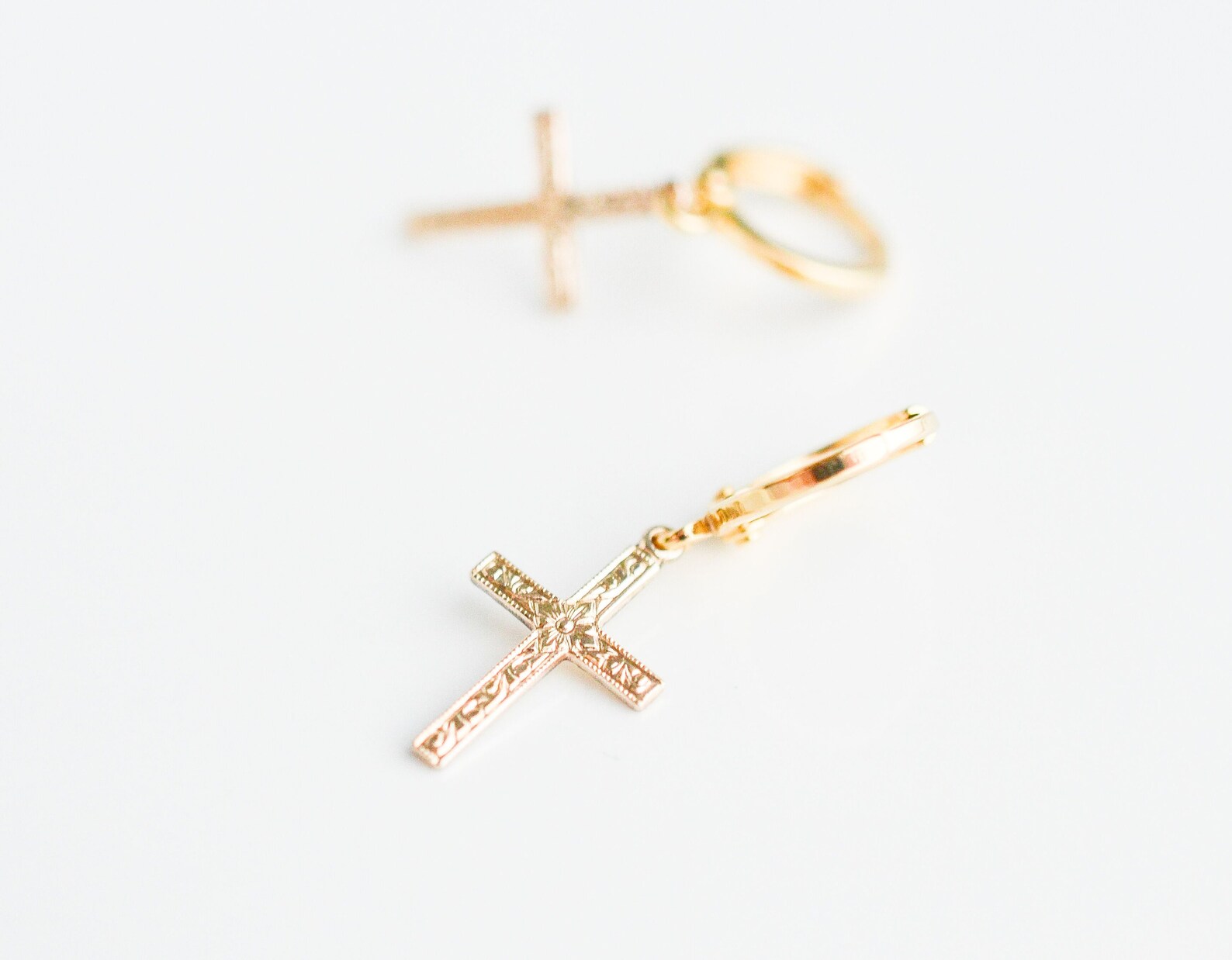 Cross Earrings Dangle Hoop Earrings With Charm 14k Gold - Etsy