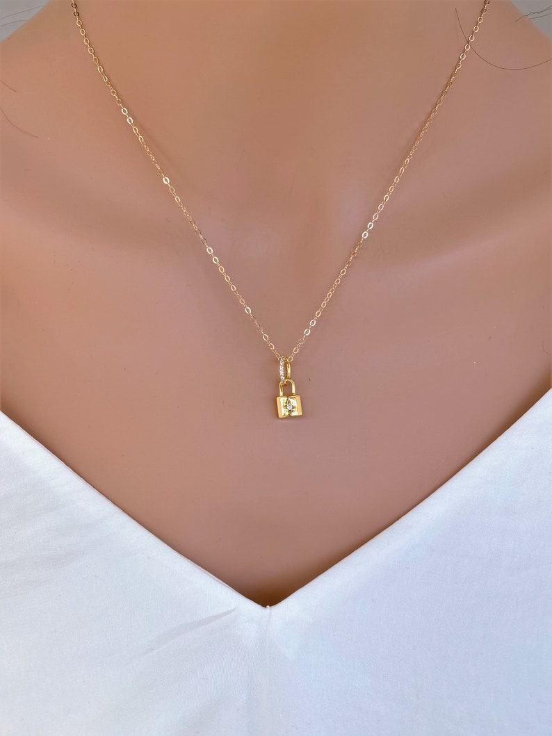 Gold Lock Necklace Padlock Necklace Gold Layering Tiny | Etsy