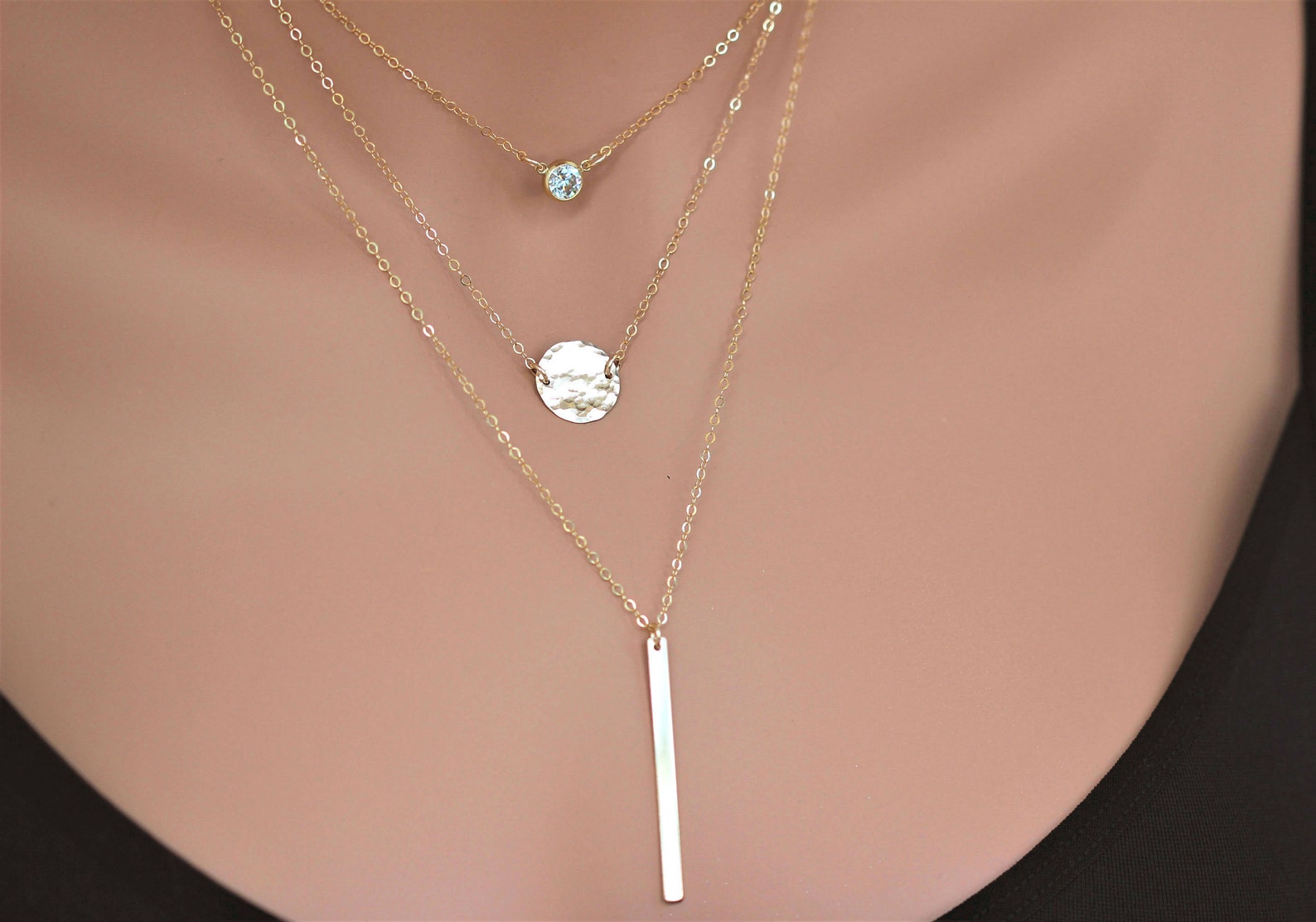 Gold Layered Necklace Layered Necklace Set Three Layered | Etsy