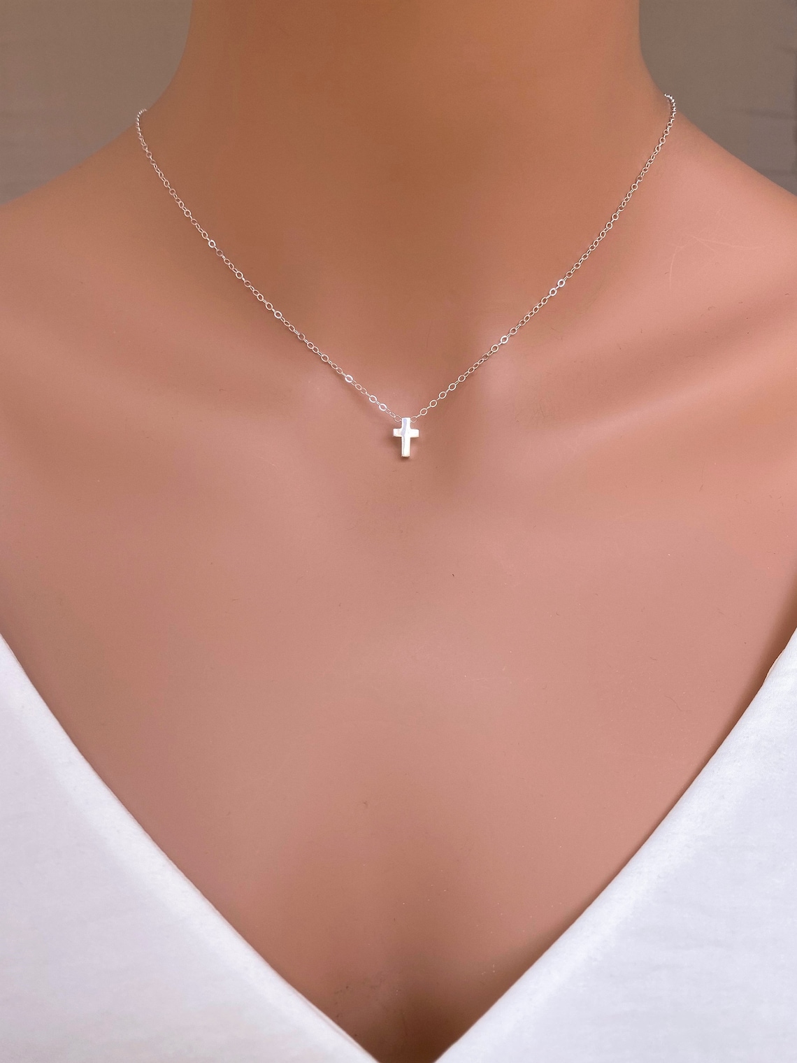 Tiny Cross Necklace Sterling Silver Cross Necklace Cross - Etsy