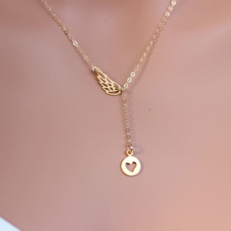 Gold Angle Wing Necklace Jewelry Hear Angle Lariat Necklace - Etsy