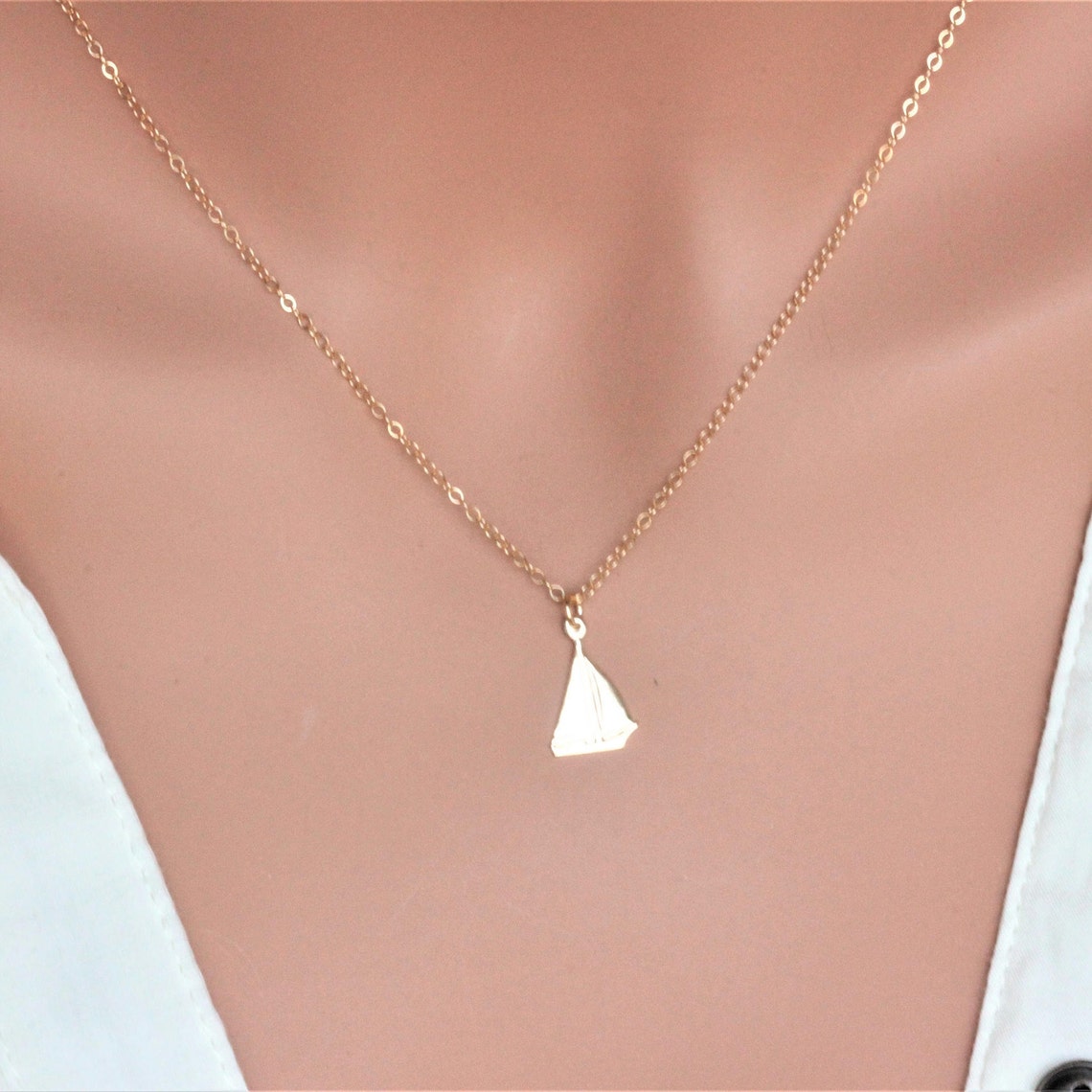 Boat Necklace 14k Gold Sailing Boat Necklace Sailboat in - Etsy