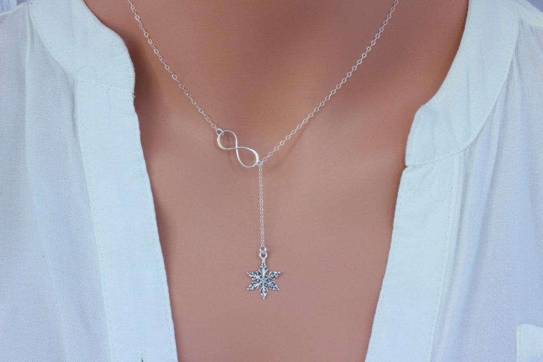 Slowflake Necklace, STERLING Silver Flower Infinity Symbol Lariat ...