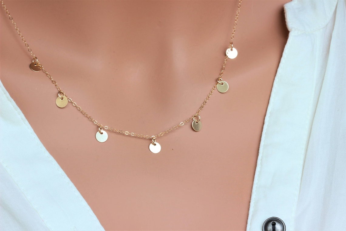Coin Drop Gold Choker Coin Drop Necklace Disc Dangle - Etsy