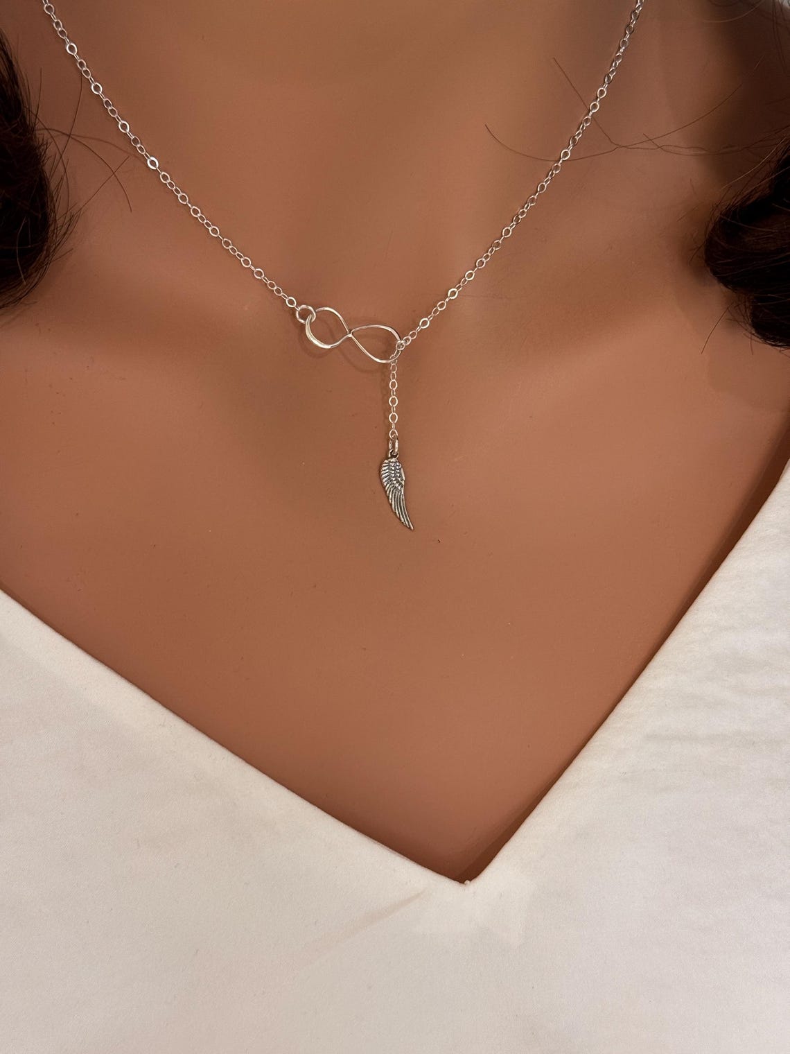 Sterling Silver Infinity Angle Wing Lariat Necklace: Memorial Gift - Etsy