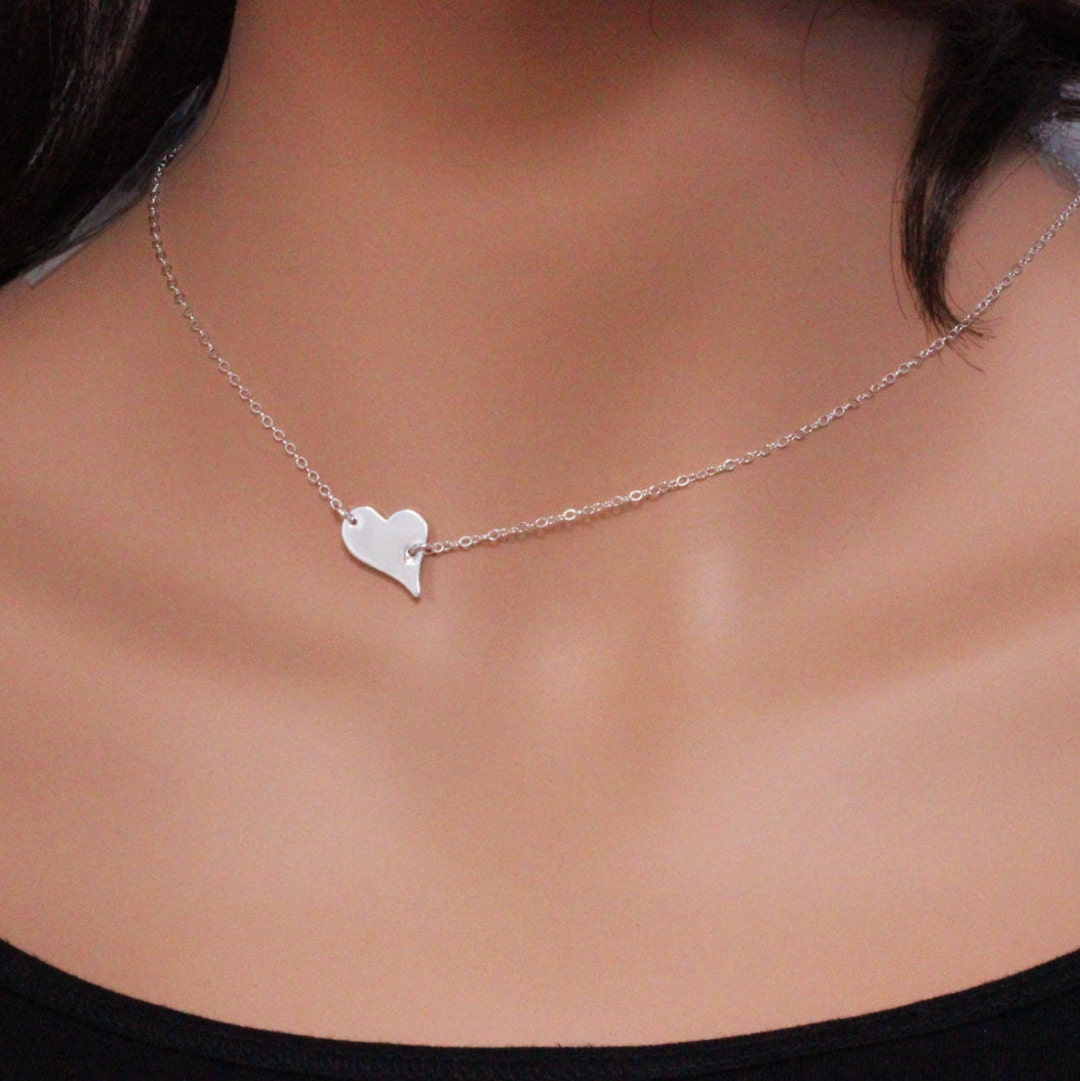 Small Heart Necklace Sideways Heart Necklace Sterling Silver / 14k Gold ...