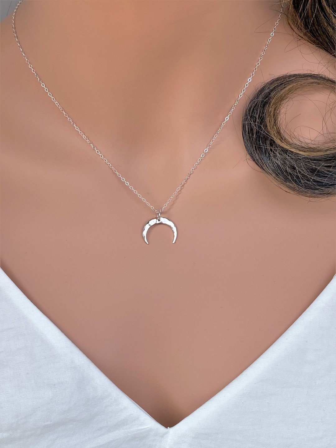 Moon Necklace, Dainty Moon Necklace, Sterling Silver, Crescent Moon ...