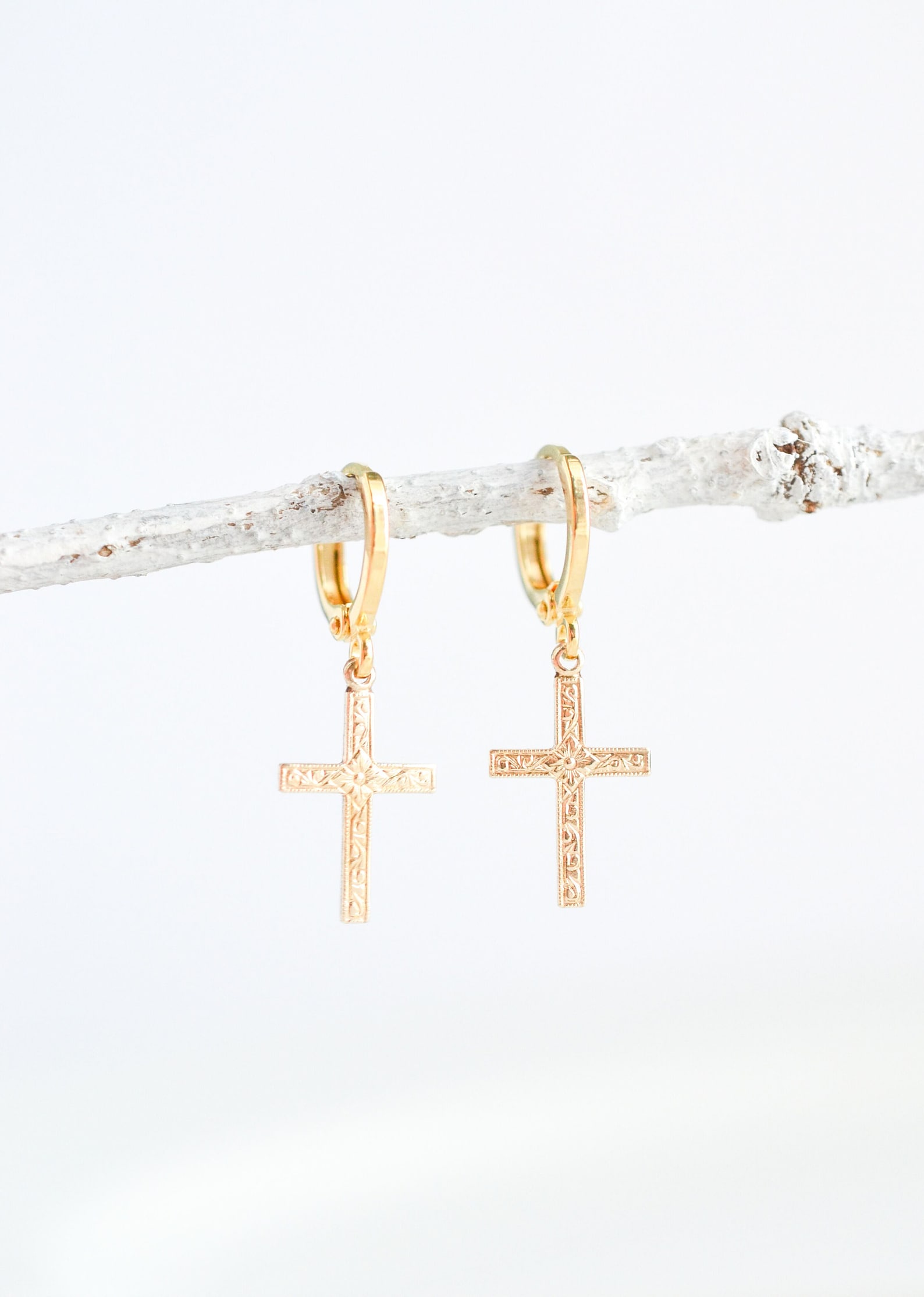 Cross Earrings Dangle Hoop Earrings With Charm 14k Gold - Etsy