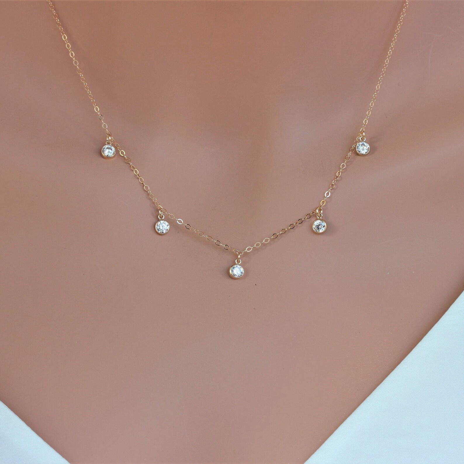 Cz Dot Necklace Diamond Dangle Necklace Sterling Silver - Etsy