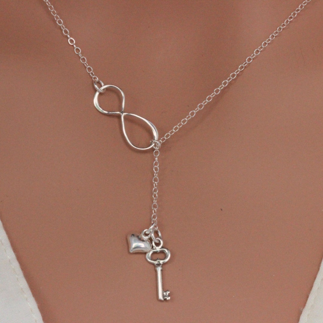 Sterling Silver Key and Heart Lariat Necklace: Infinity Love Gift - Etsy
