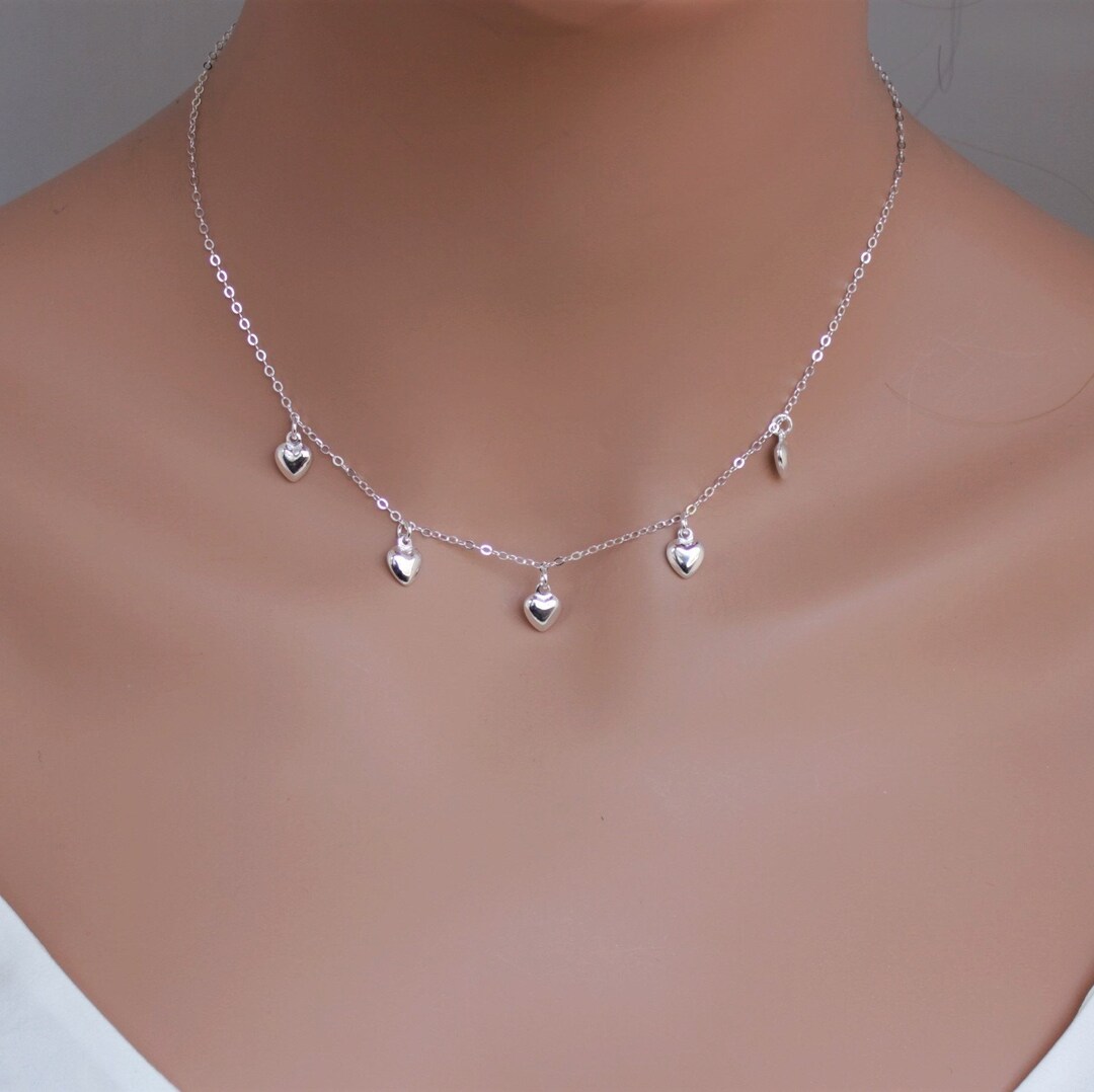 Sterling Silver Tiny Puff Heart Dangle Necklace - Etsy