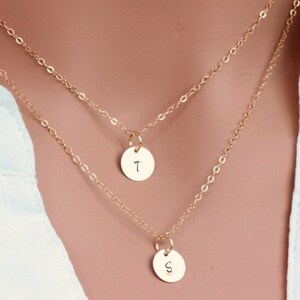 Layered Initial Necklace Gold, Double Strand Initial Necklace, Initial ...