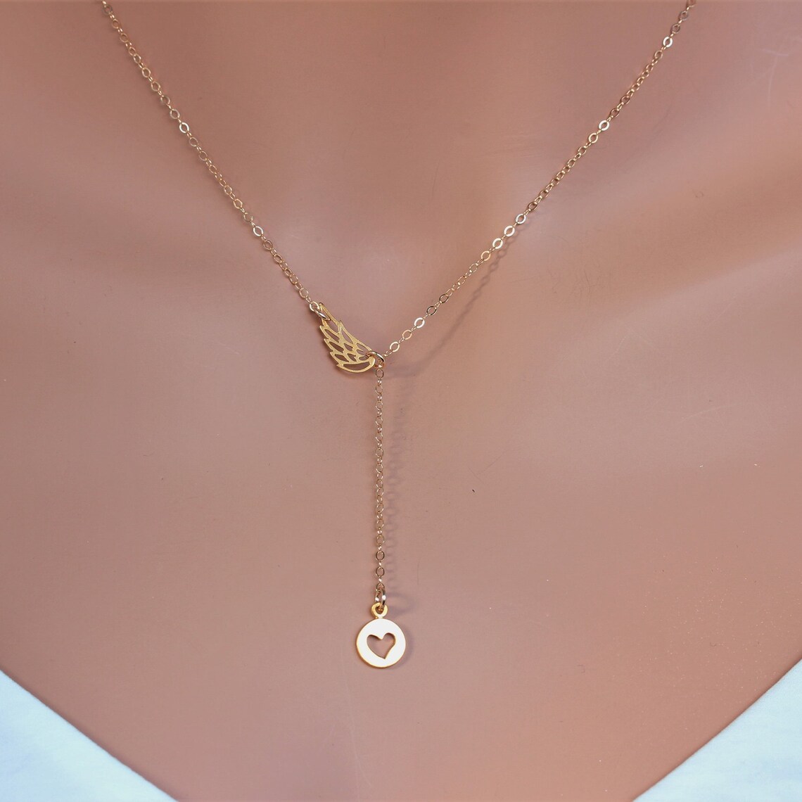 Gold Angle Wing Necklace Jewelry Hear Angle Lariat Necklace - Etsy