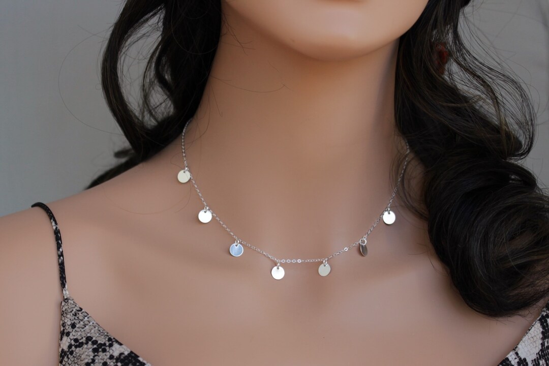 Coin Drop Necklace - Min Disc Choker Necklace 14k Gold Filled ...