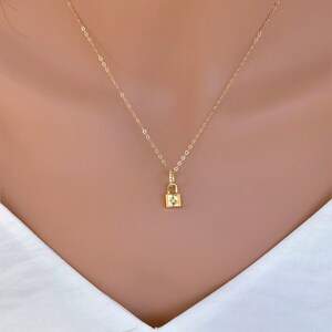 Gold Lock Necklace - Padlock Necklace, Gold Layering - Tiny CZ Lock ...