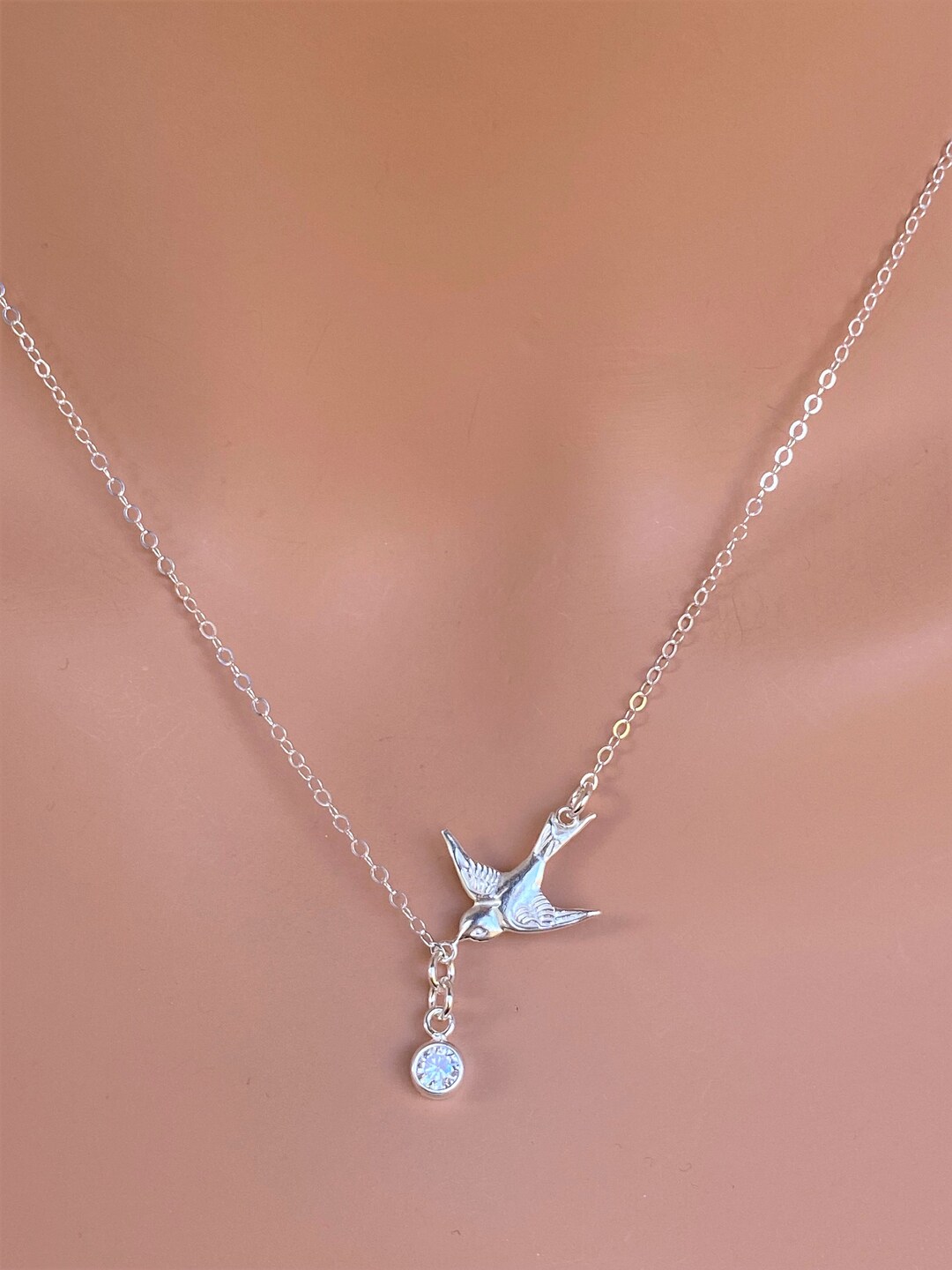 Sterling Silver / 14k Gold Fill Bird Necklace With CZ - First Communion ...