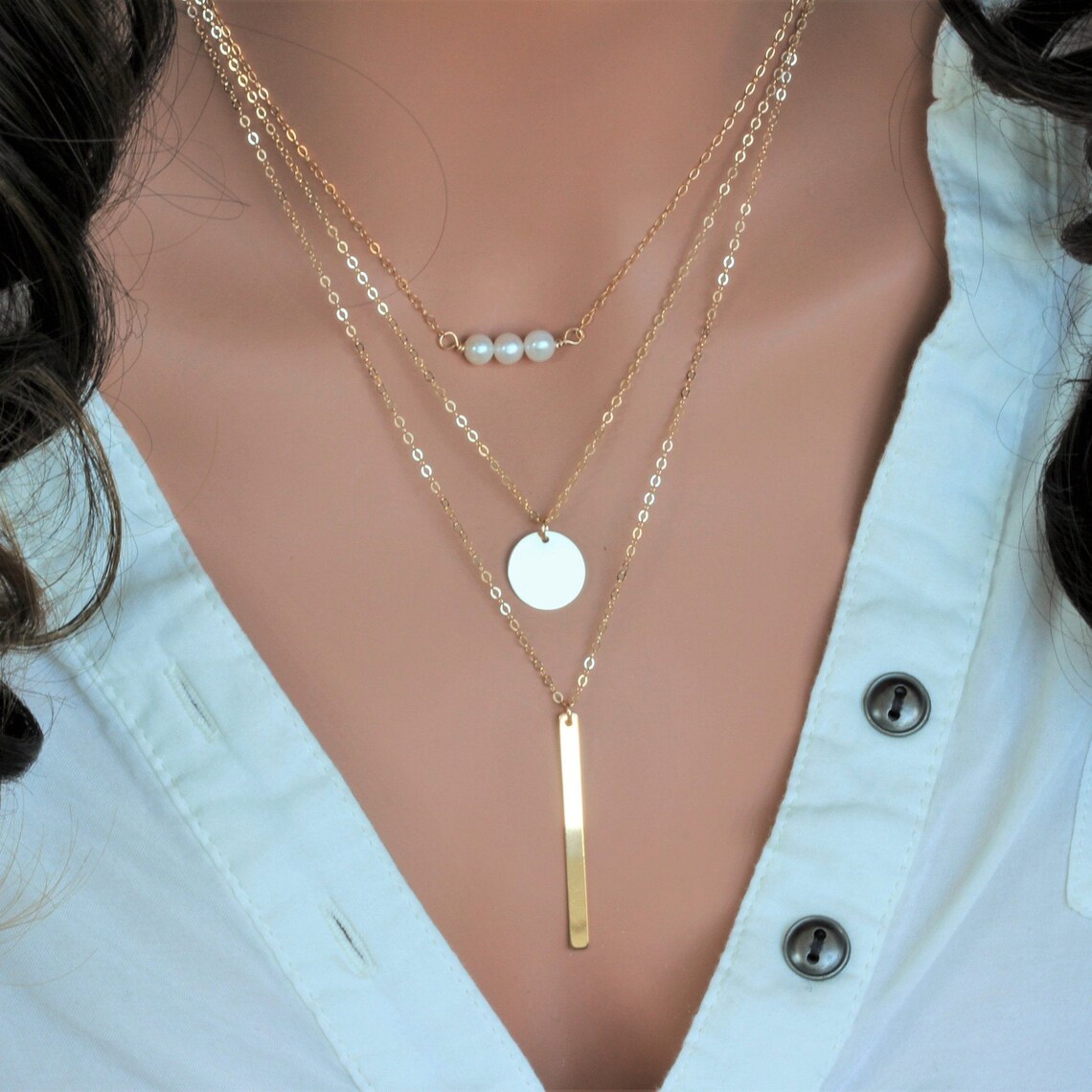 Layered Necklace Set Layered Gold Necklace Layered | Etsy