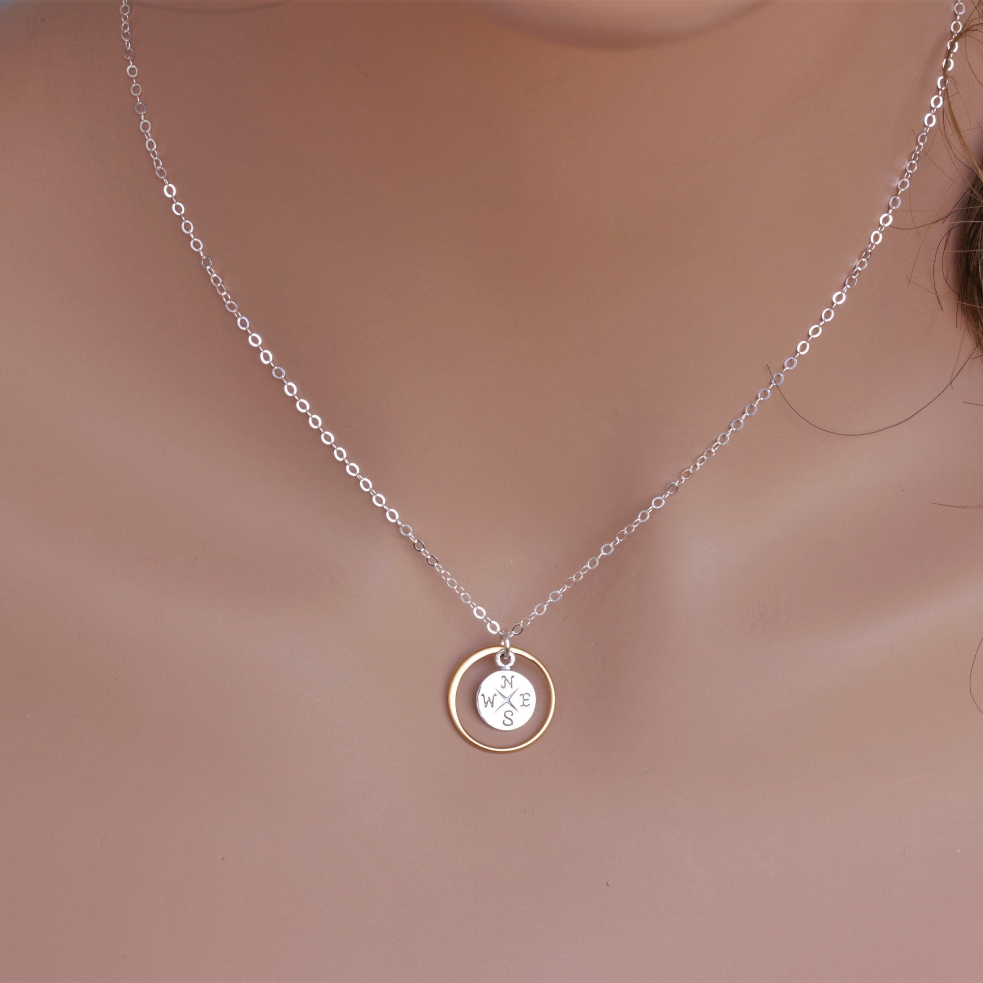 Graduation gift Gold Eternity Circle Compass Necklace | Etsy