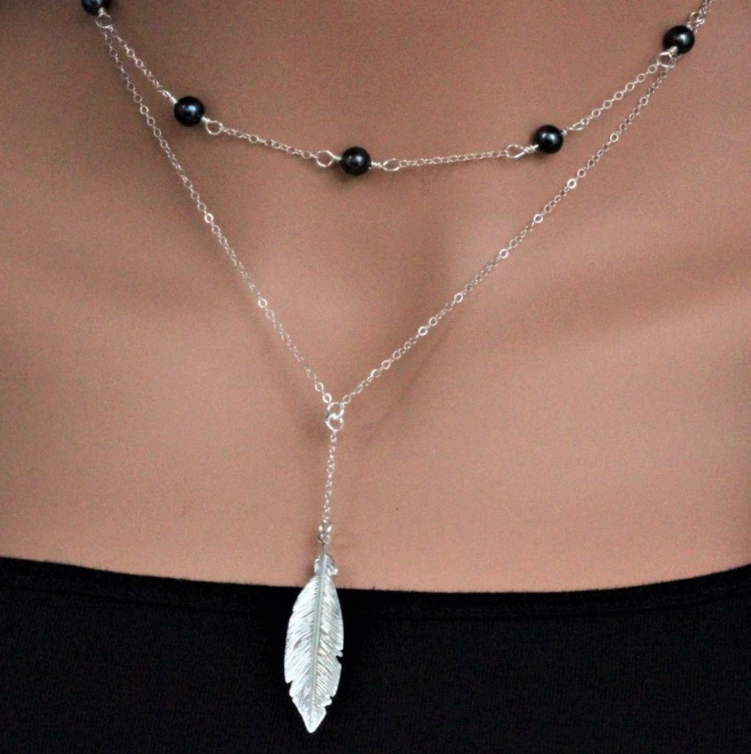 Feather Necklace Women, Long Feather Necklace Sterling Silver, Feather ...