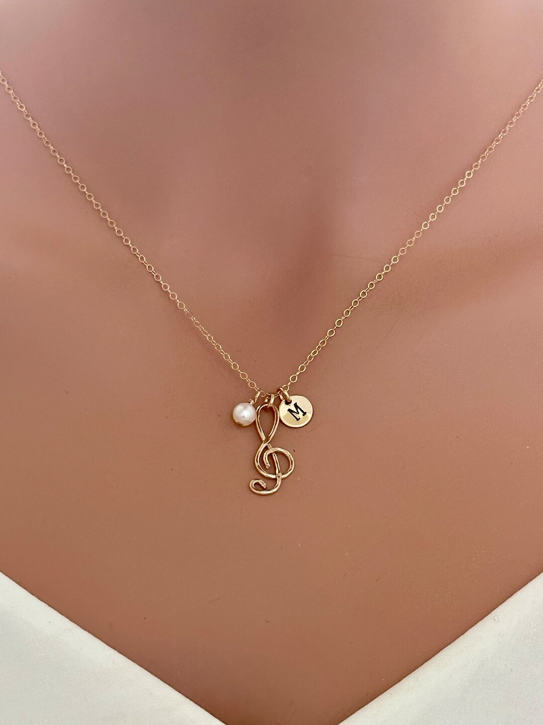 NOTE NECKLACE, TINY Note Music Sign Cable Chain Initial Gold-filled ...
