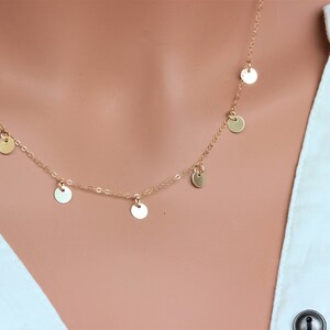 Coin Drop Gold Choker, Coin Drop Necklace, Disc Dangle Necklace, 14k ...