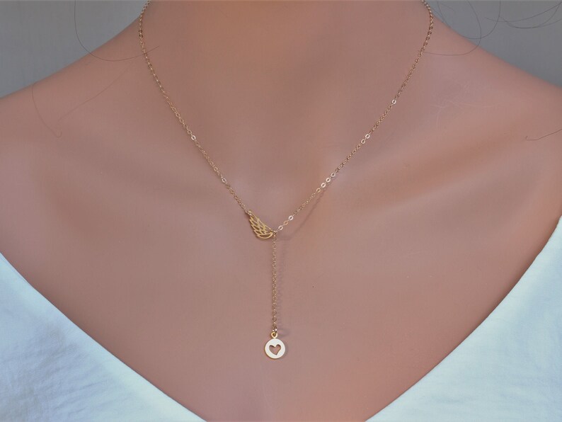 Gold Angle Wing Necklace Jewelry Hear Angle Lariat Necklace - Etsy