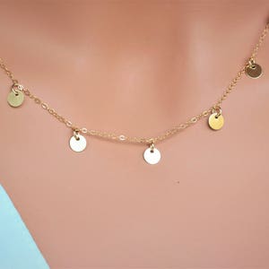 Coin Drop Gold Choker, Coin Drop Necklace, Disc Dangle Necklace, 14k ...