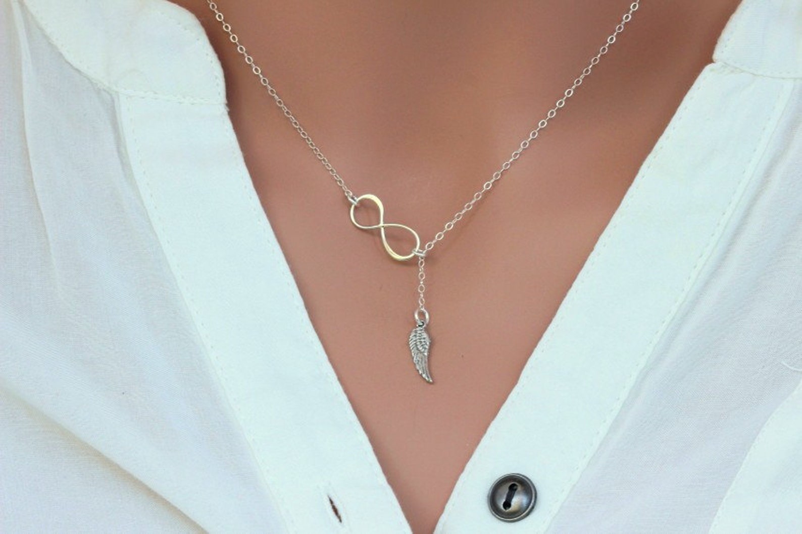 Sterling Silver Infinity Angle Wing Lariat Necklace: Memorial Gift - Etsy
