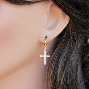Cross Earrings Dangle, Hoop Earrings With Charm, 14k Gold Fill Dangle ...