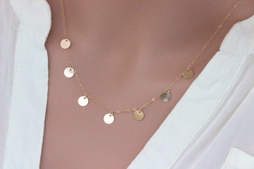 Coin Disc Dangle Necklace, 14k Gold Fill/sterling Silver Disc Necklace ...