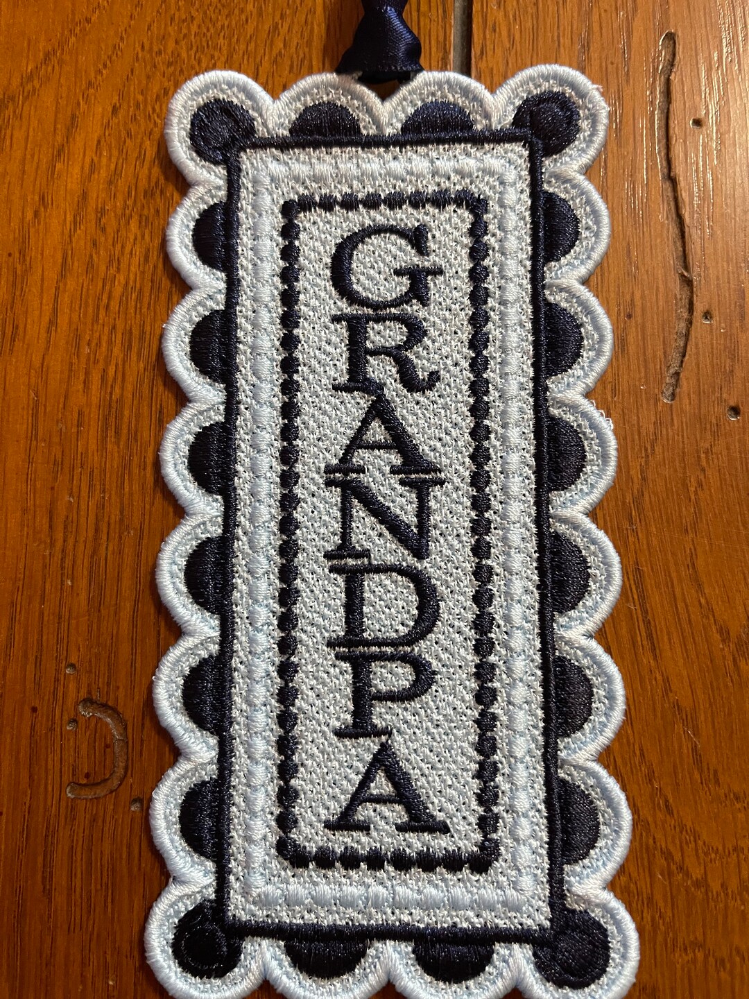 Embroidered Bookmark - "grandpa" - Blues - Etsy