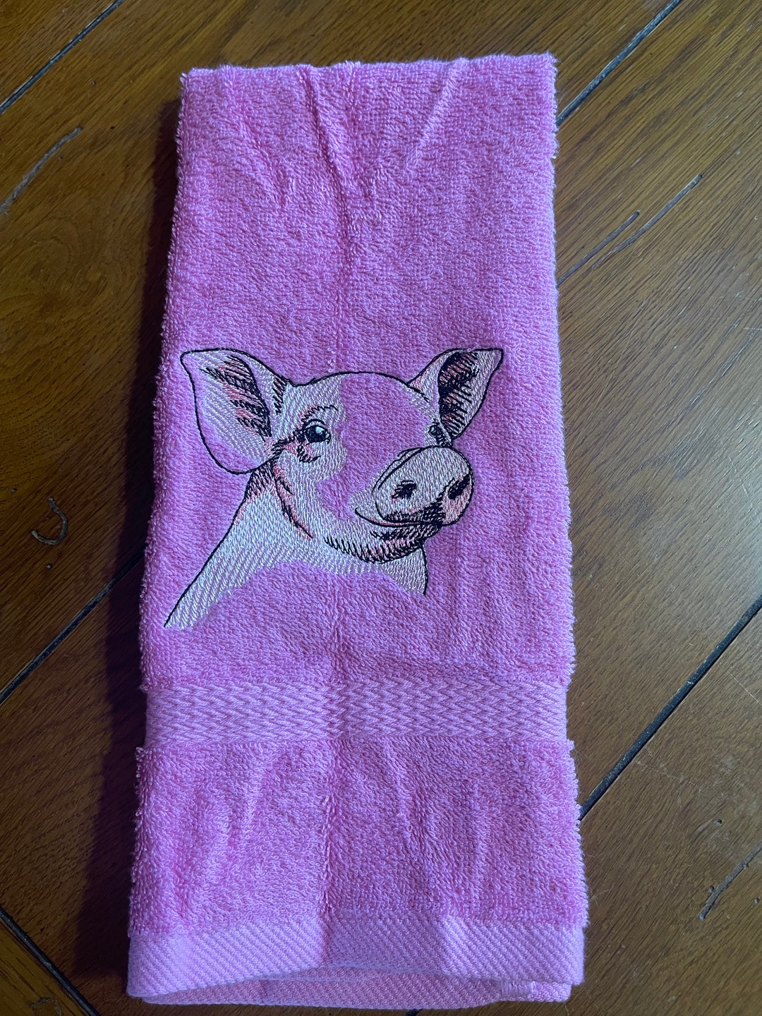 Embroidered Terry Hand Towel - Pink Pig - Pink Towel - Etsy