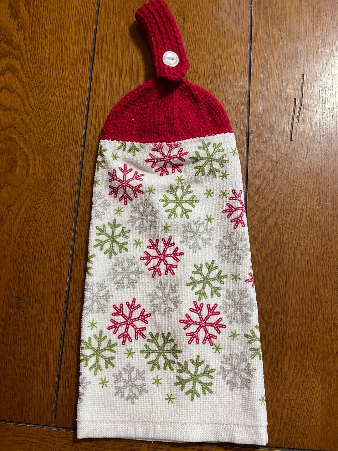 Christmas Red, Green & Silver Snowflakes Knit Top Kitchen Towels - Etsy