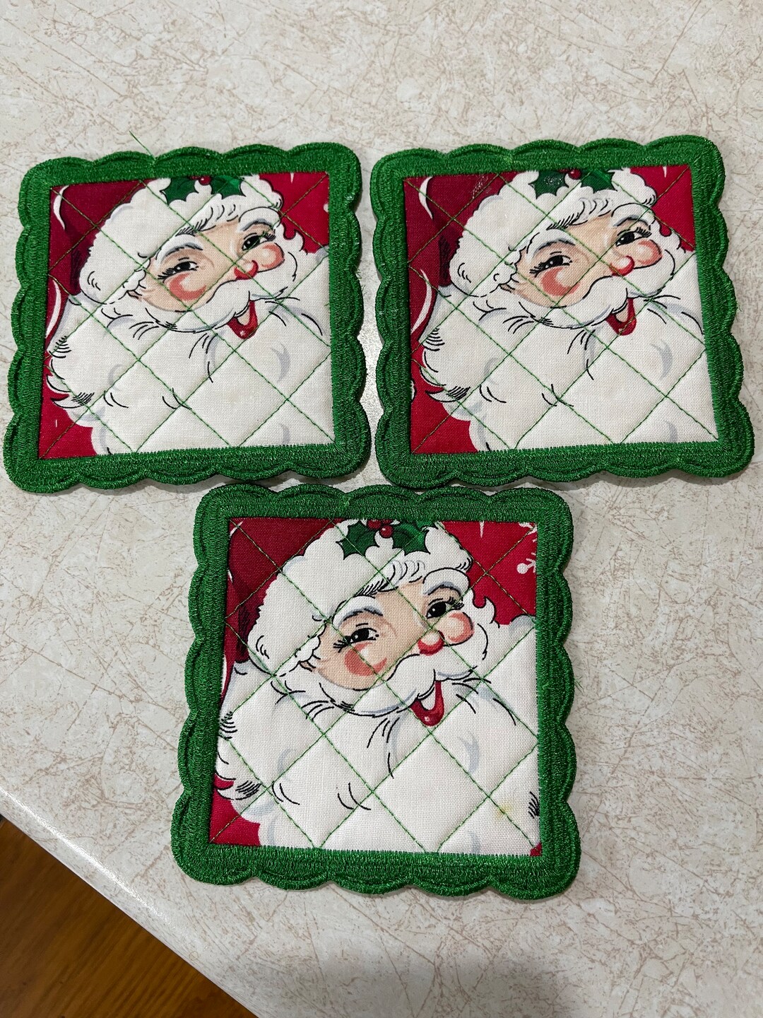 Small Quilted Embroidered Coaster Christmas Santa Set of 3 - Etsy