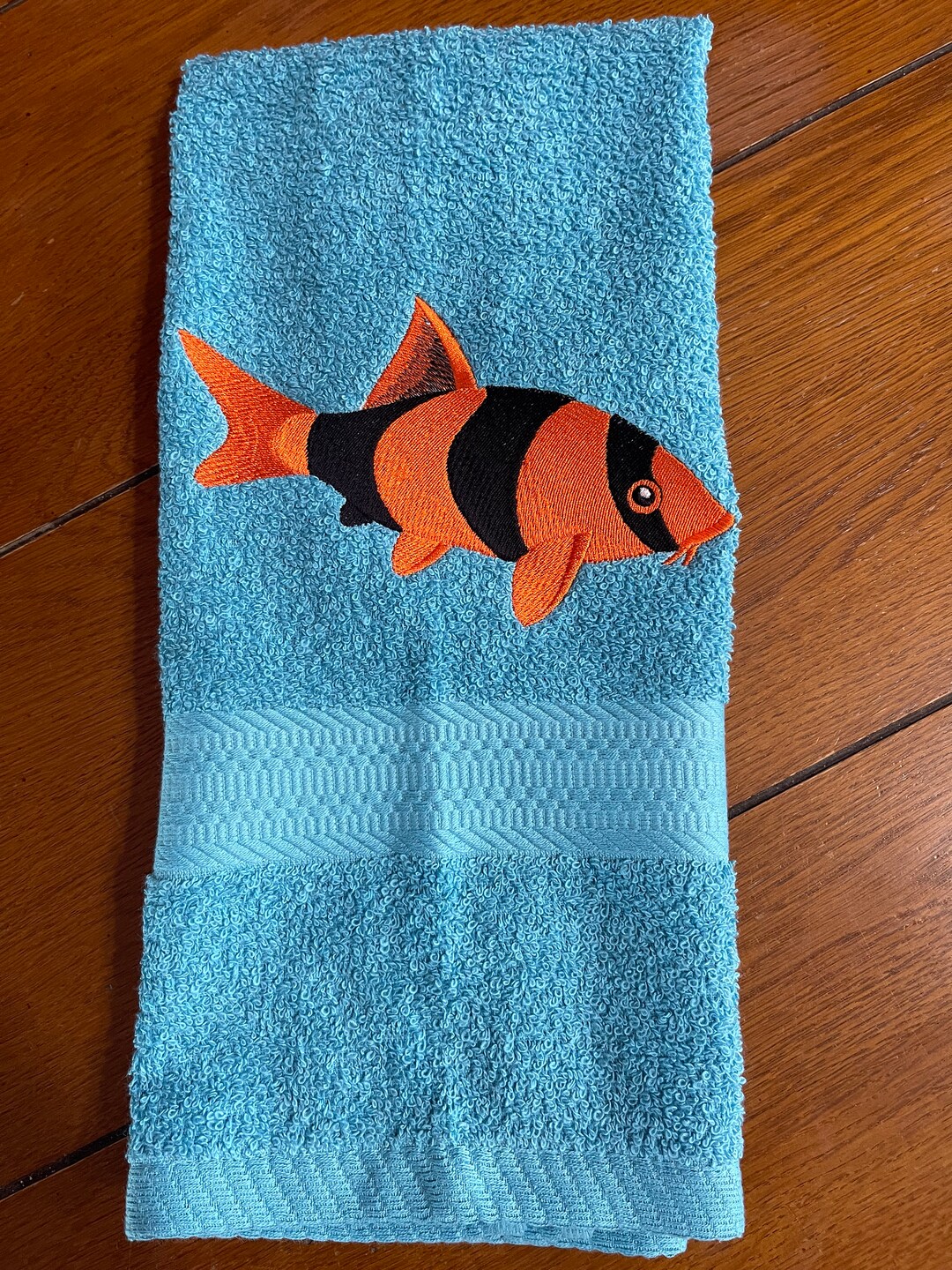 Embroidered Terry Hand Towel - Clown Fish - Blue Towel - Etsy