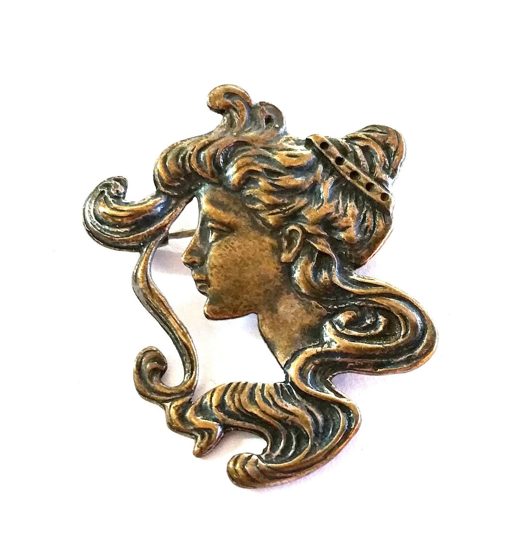 Art Nouveau Sterling Silver Lady Pin / Brooch - Etsy