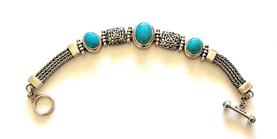 Sterling Turquoise Bali Sutra Style Bracelet - Gem
