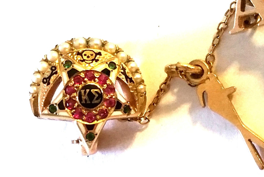 14k Kappa Sigma Fraternity Badge / Pin Pearls Rubies Emeralds - Etsy