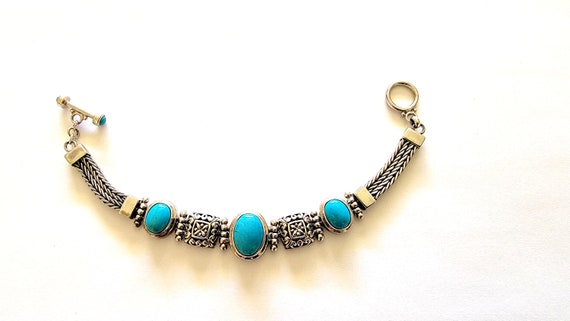 Sterling Turquoise Bali Sutra Style Bracelet - Gem