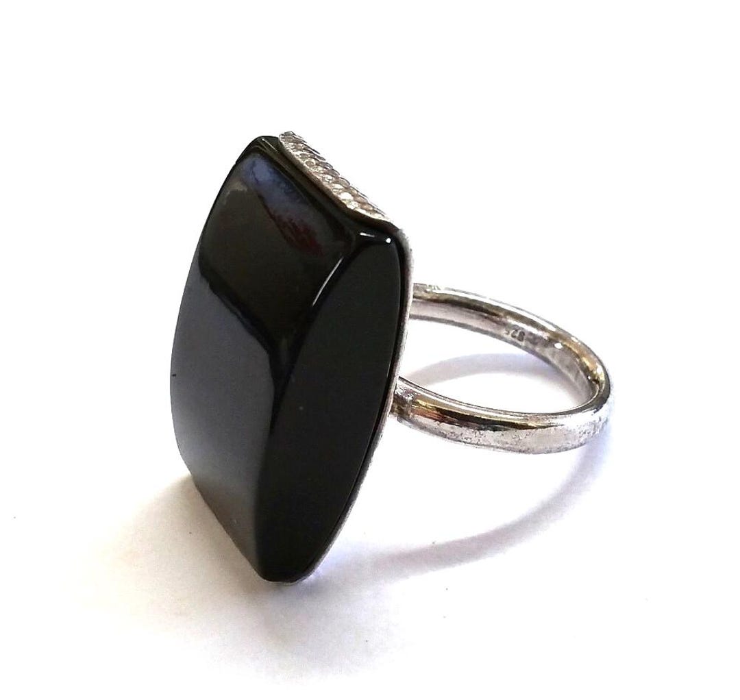 Modernist Black Sterling Silver Ring Size 8 Poland - Etsy