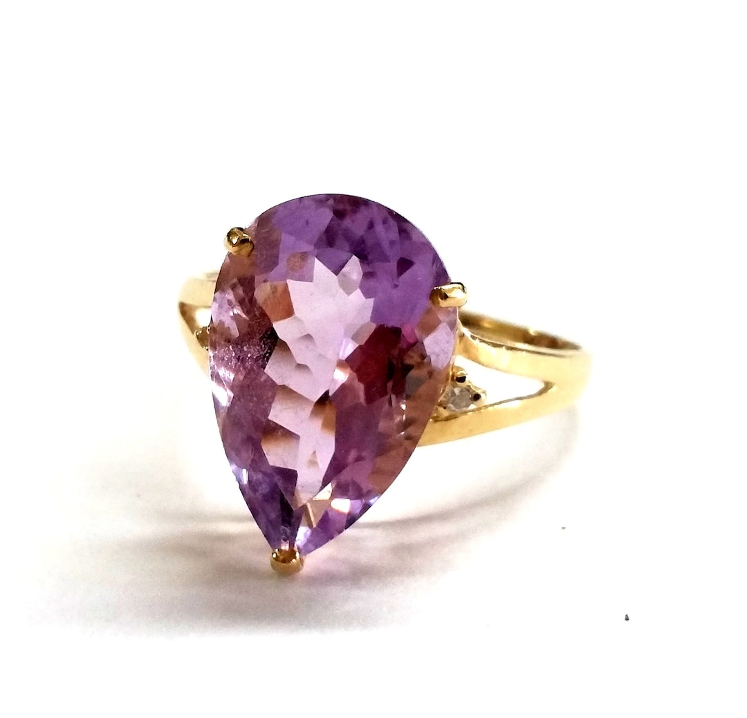 14k Amethyst Pear Cut Diamond Ring Size 6.5 - Etsy