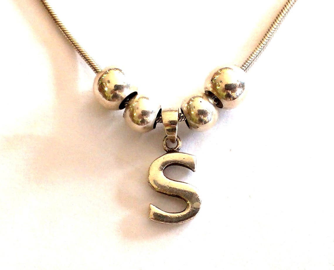 Sterling Silver Initial S Snake Chain Necklace - Etsy