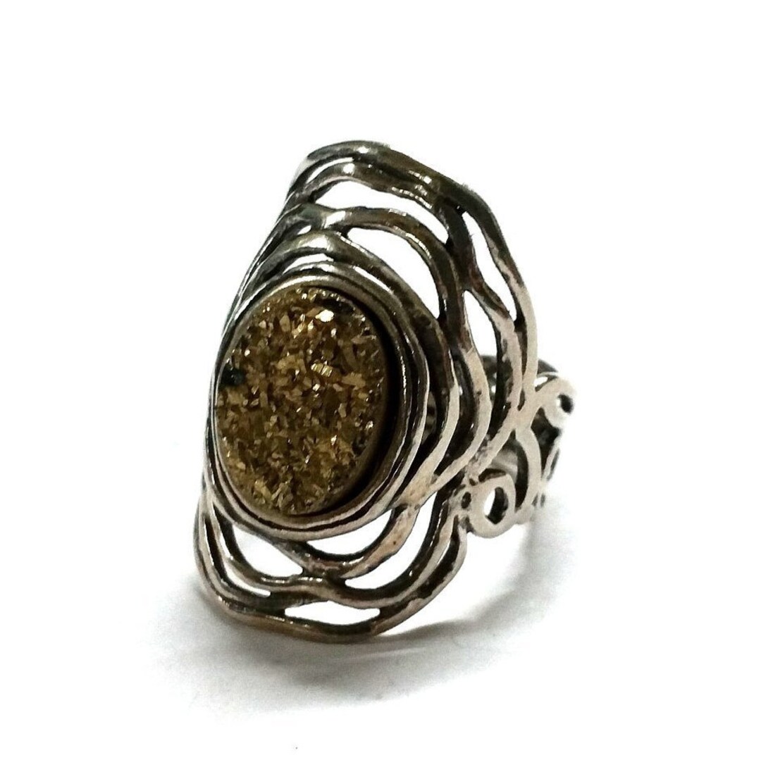 Vintage Didae Israel Sterling Silver Gold Druzy Ring - Etsy