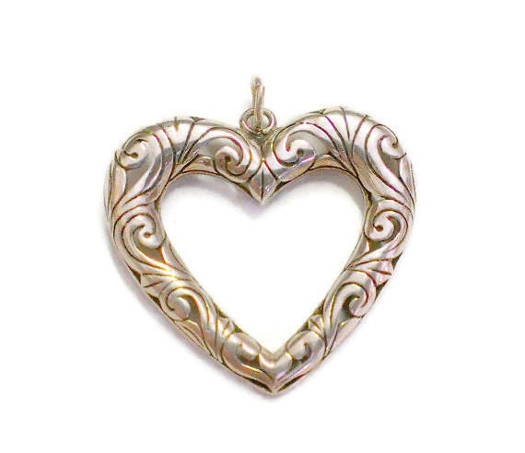 Vintage Sterling Silver Scroll Design Open Heart Pendant - Etsy