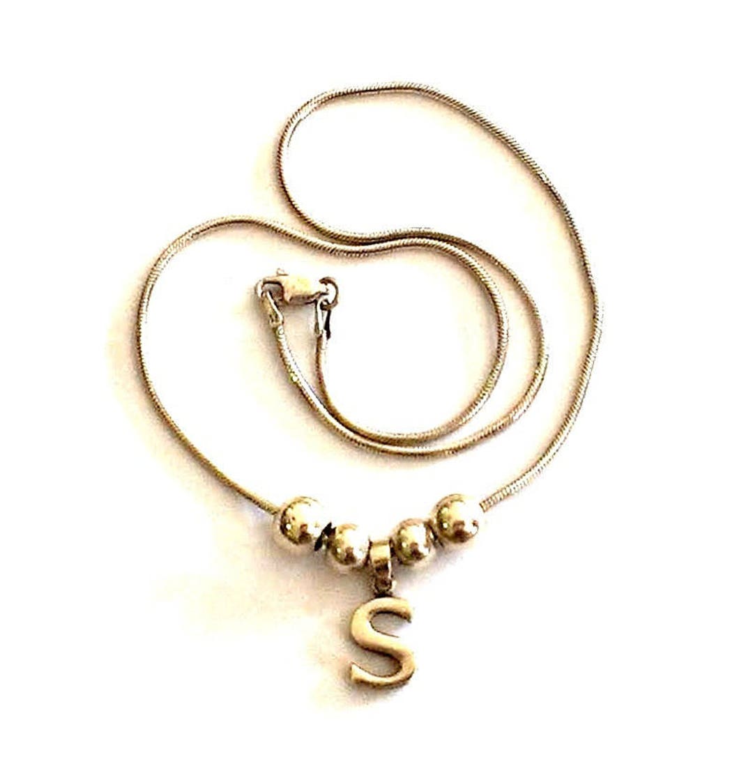 Sterling Silver Initial S Snake Chain Necklace - Etsy