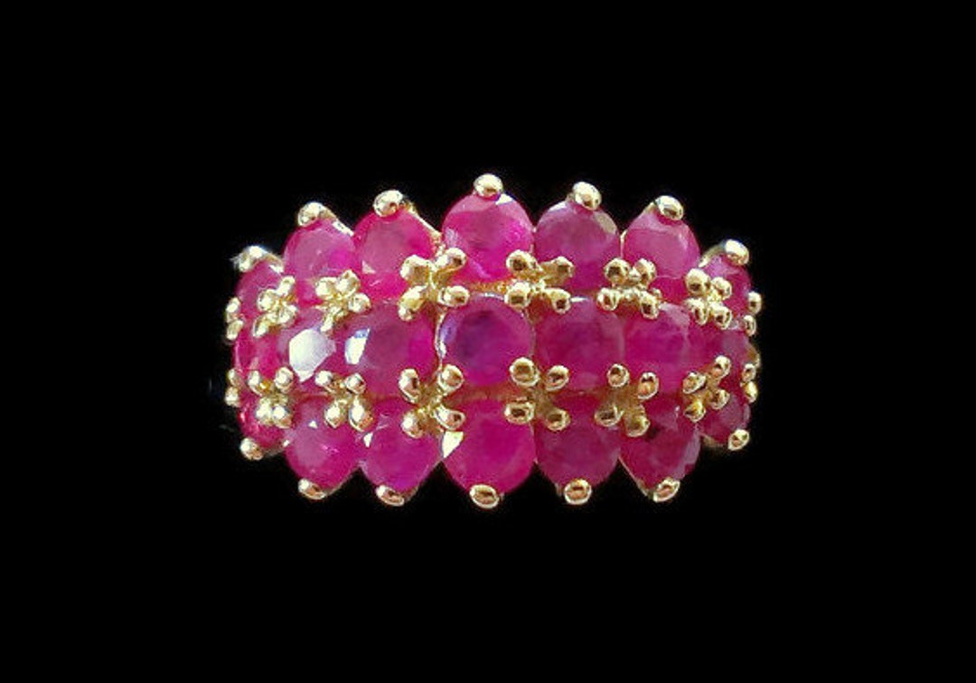 10k Ruby Red Pink Glass Yellow Gold Ring Size 7 - Etsy