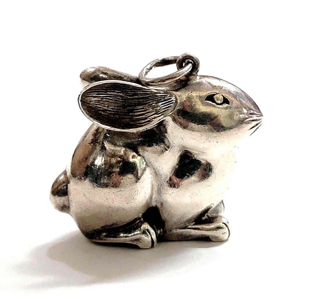 Large Sterling Silver Puffy Rabbit Pendant / Charm - Etsy